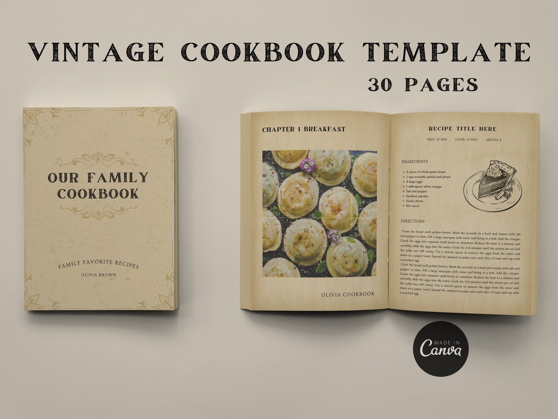 Vintage Style Cookbook Template, Editable Recipe Book Template ...