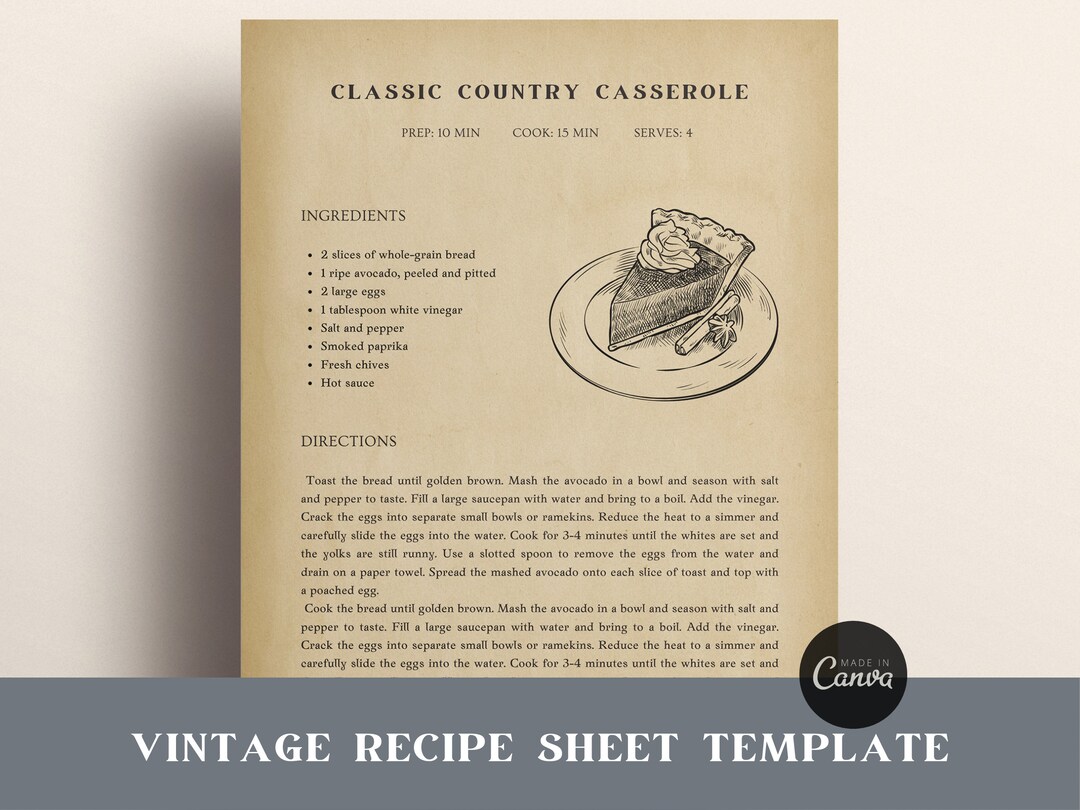 Vintage Recipe Template for Canva, Vintage Recipe Box, Printable Family ...