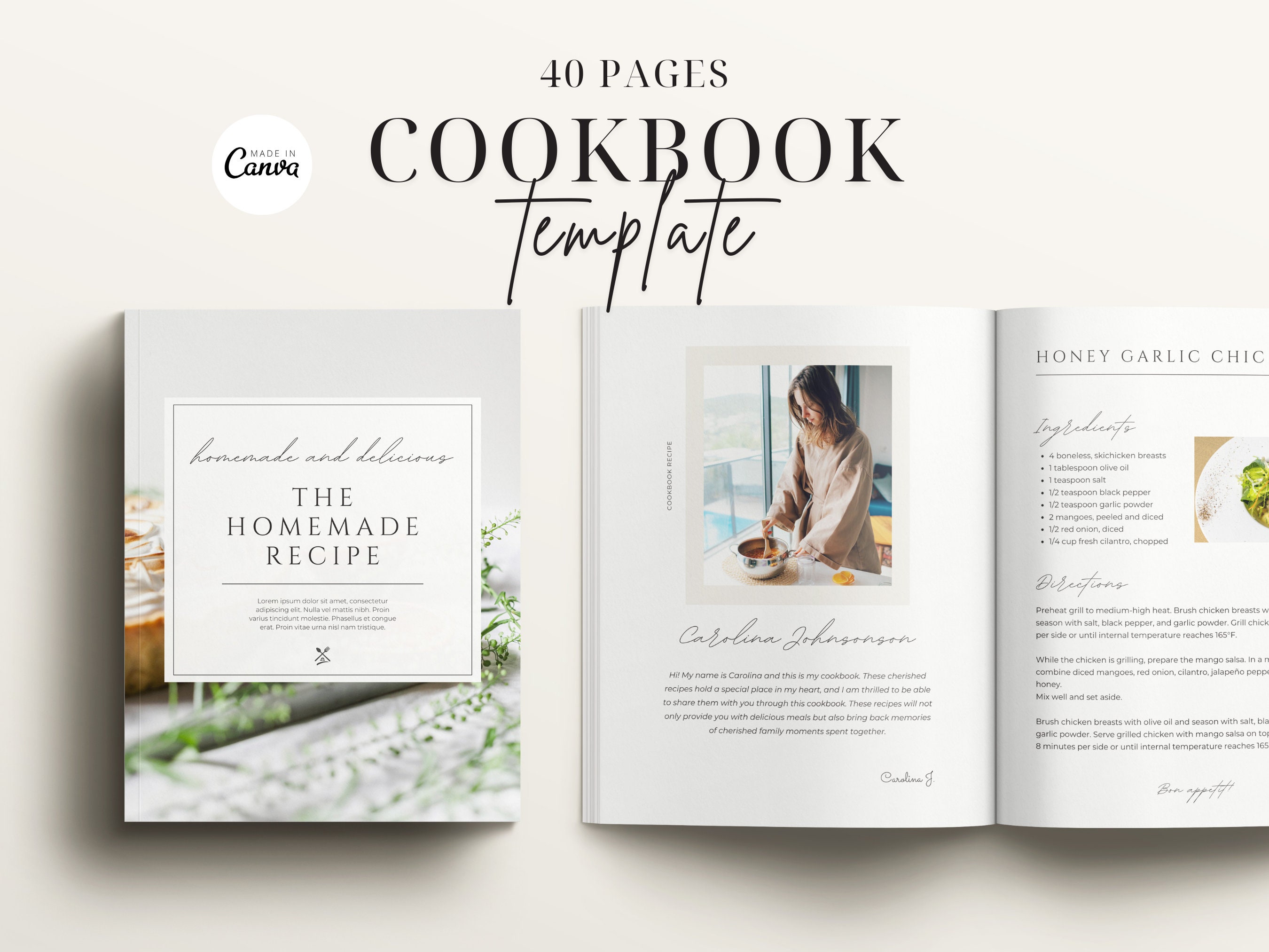 Cookbook Template for Canva, Editable Cookbook Pages, Family Recipes ...
