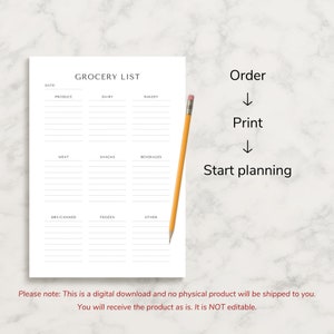Grocery List Printable Template, Grocery Planner, Food Shopping List ...