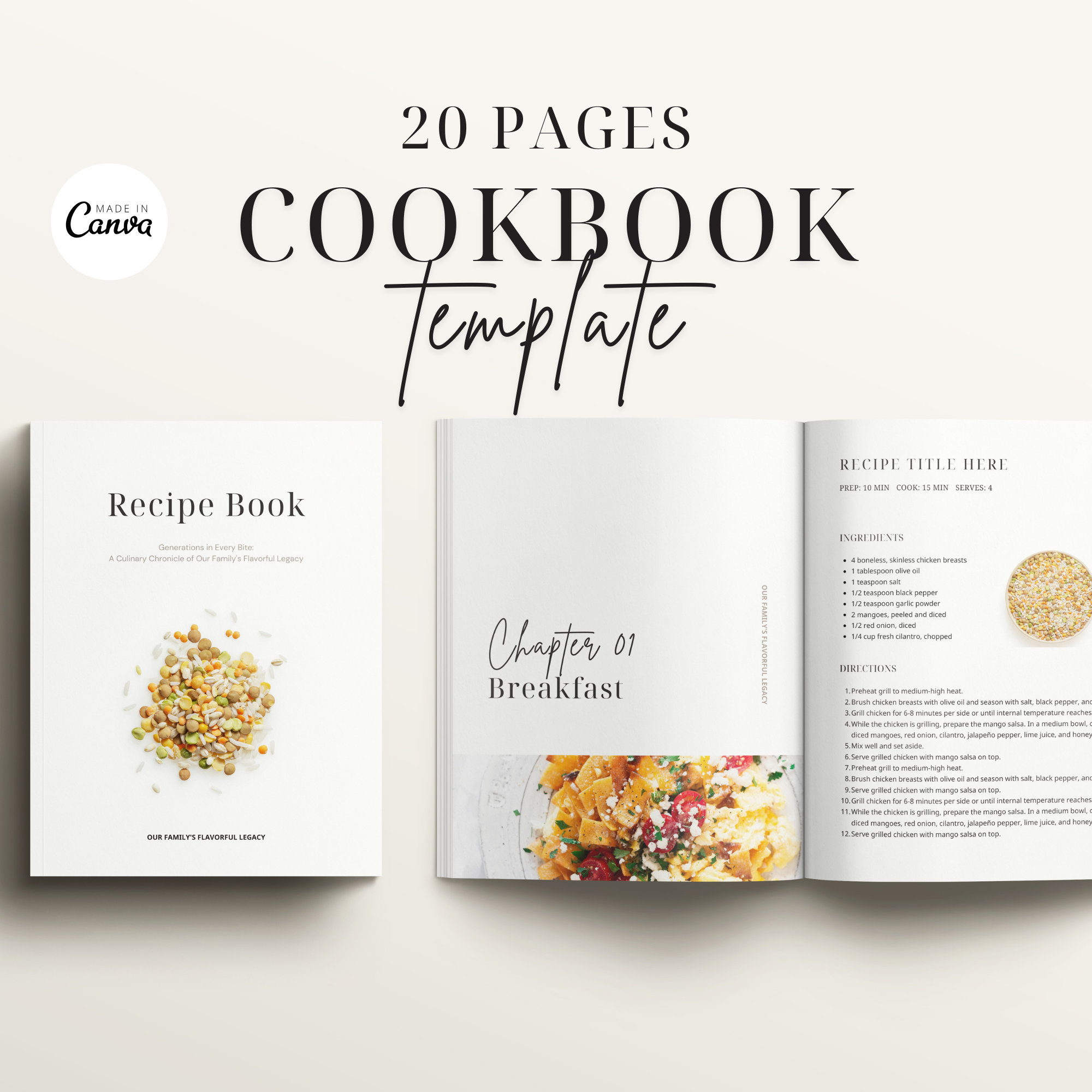 20 Page Mini Recipe Book Template, Editable Canva Cookbook template ...