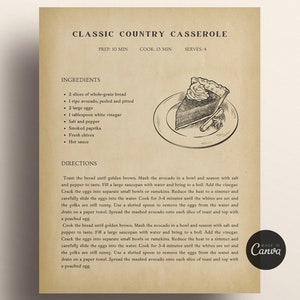 Vintage Recipe Template for Canva, Vintage Recipe Box, Printable Family ...
