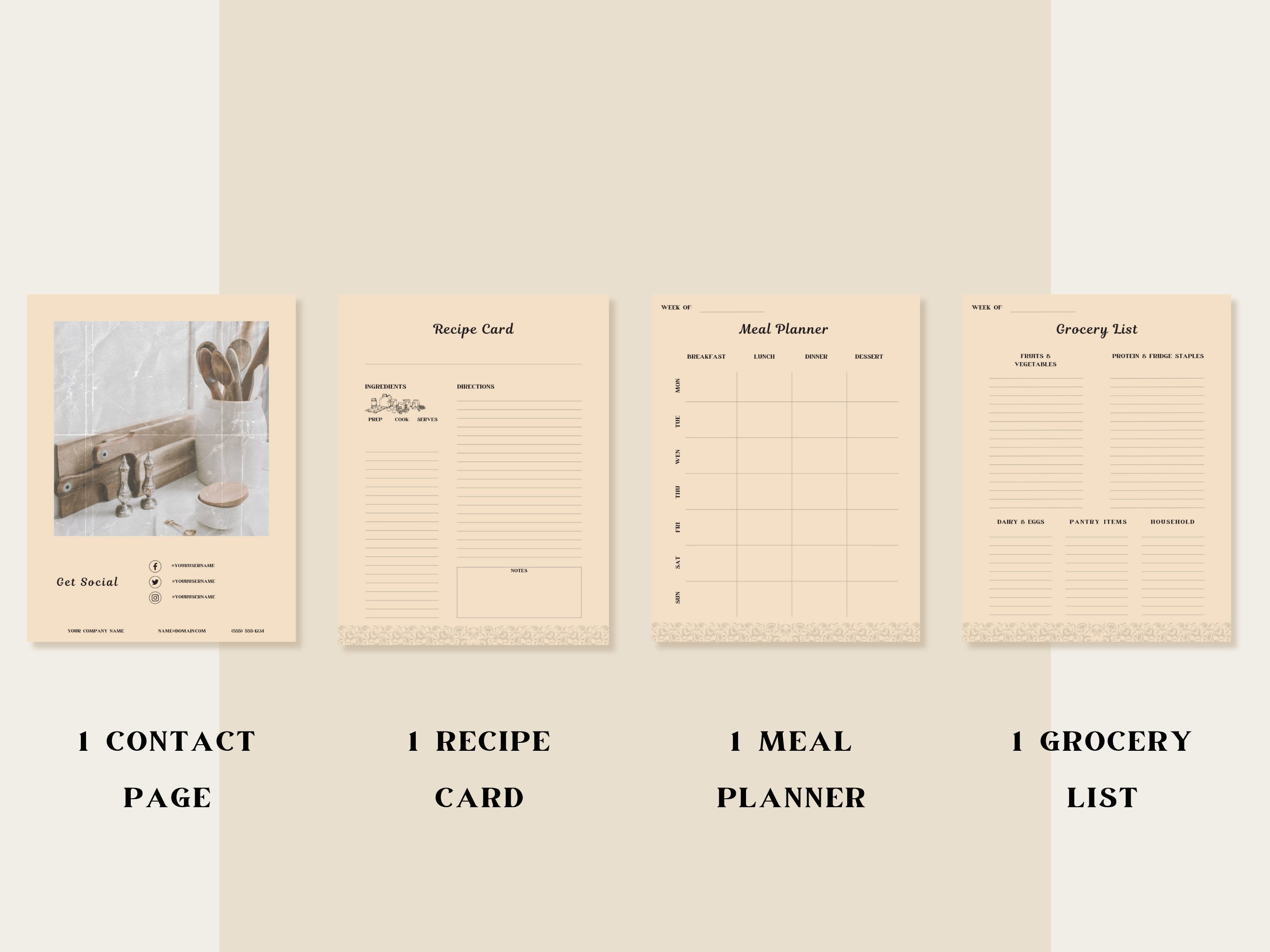 Vintage Recipe Book Template for Canva, Editable Cookbook Template ...