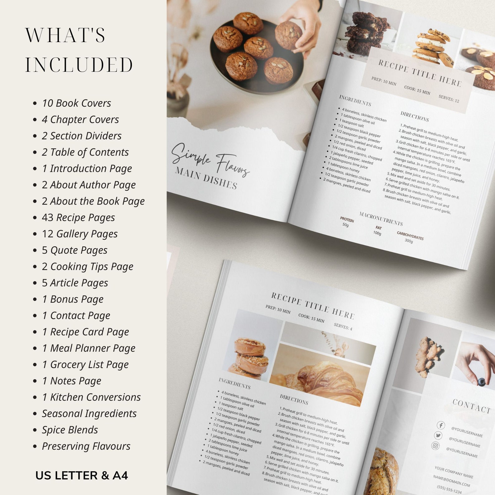 100 Page Cookbook Template, Recipe Book Template, Cook Book Template ...