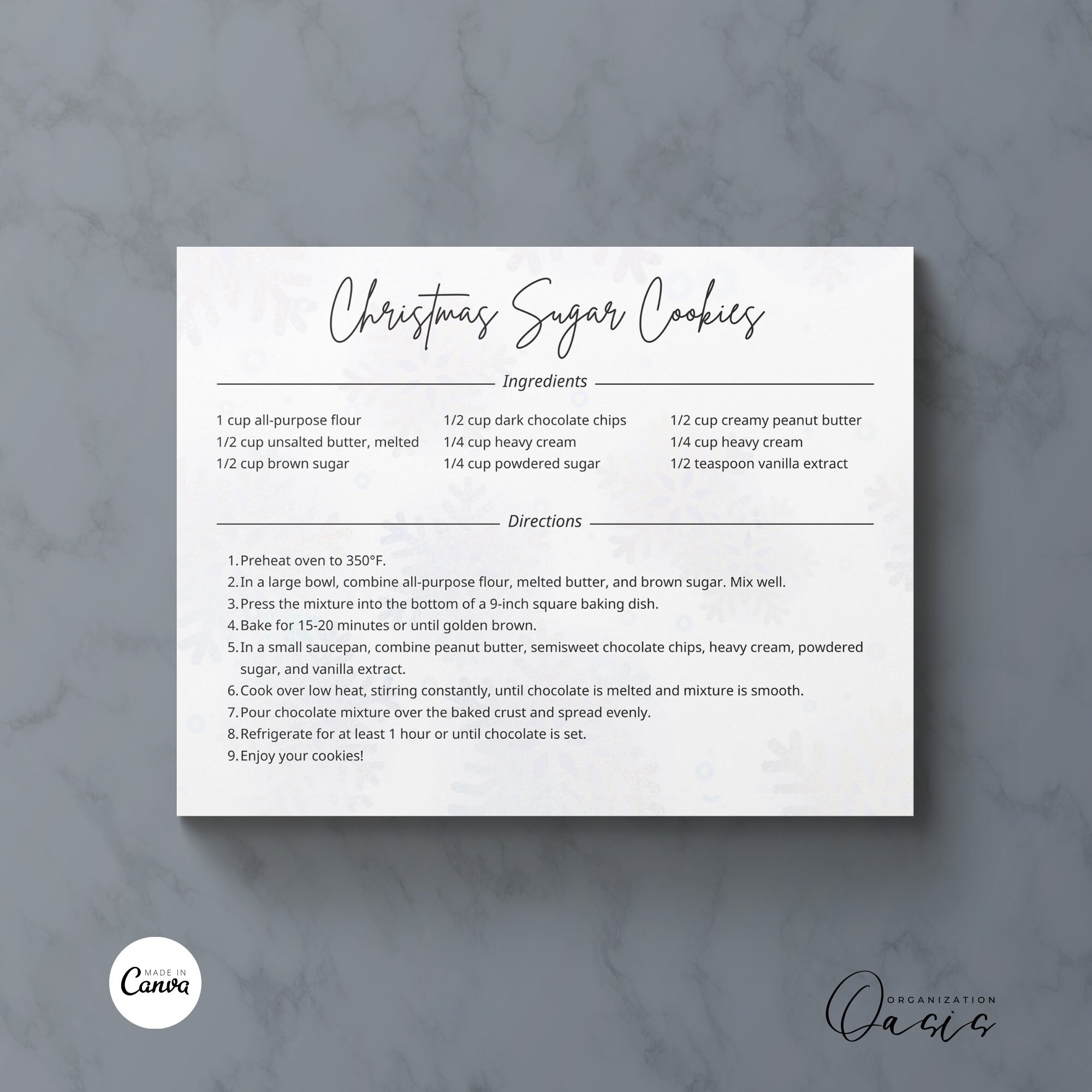 Printable Snowflake Recipe Card Template Simple Editable - Etsy