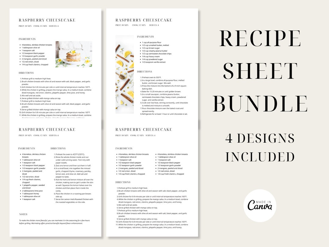 Minimal Recipe Template Bundle, Printable Recipe Template, Canva ...