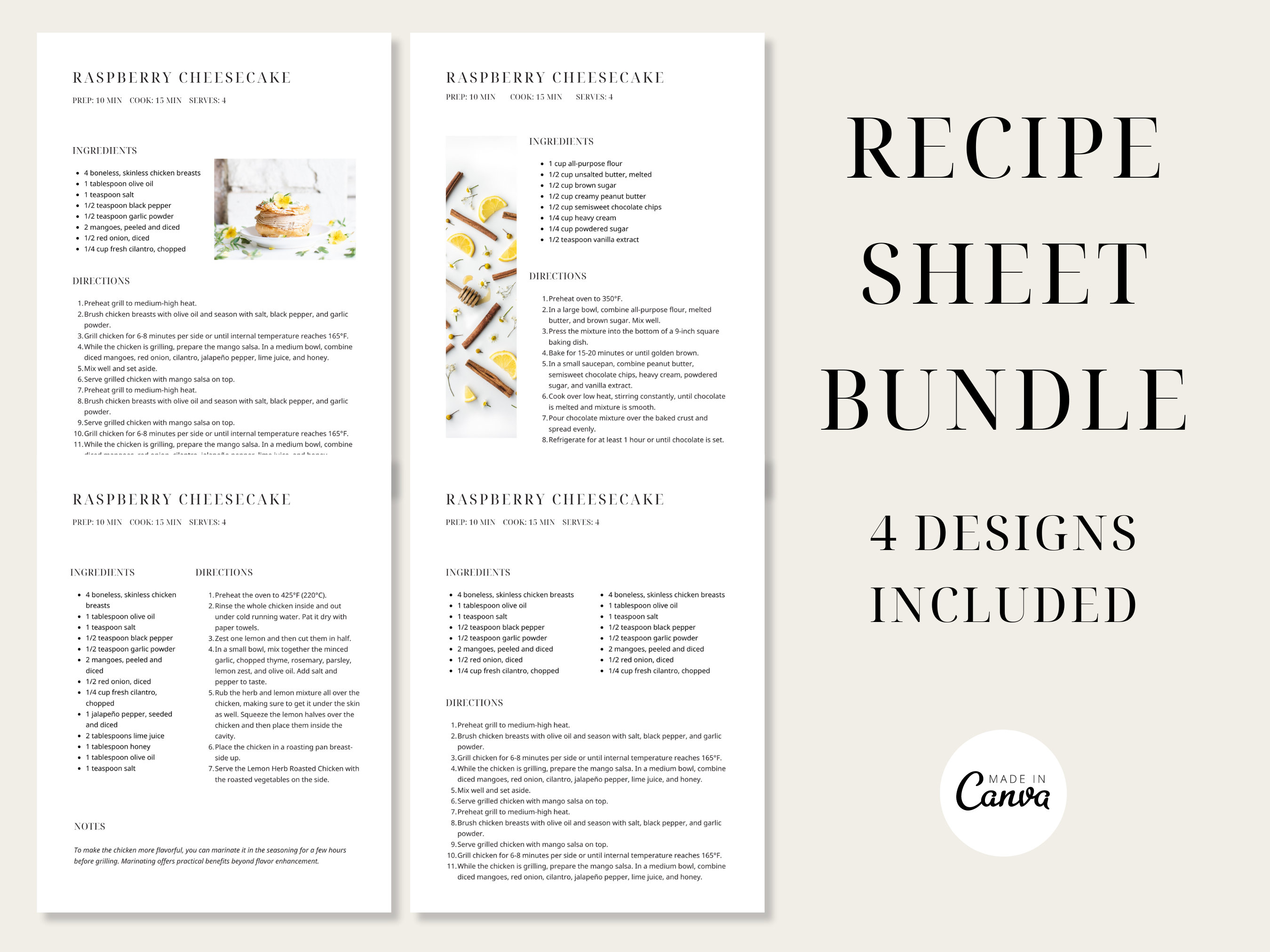 Minimal Recipe Template Bundle, Printable Recipe Template, Canva ...