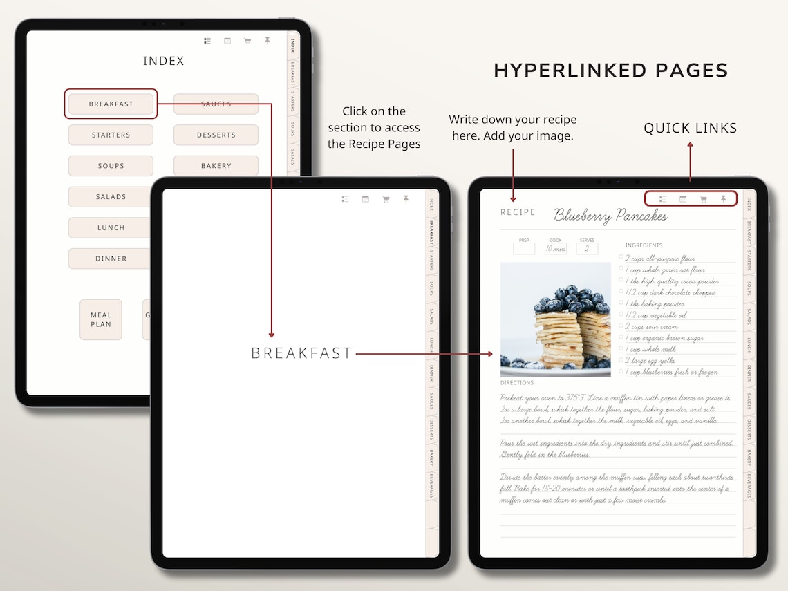 Digital Recipe Book for Goodnotes, Notability, Digital Meal Planner ...