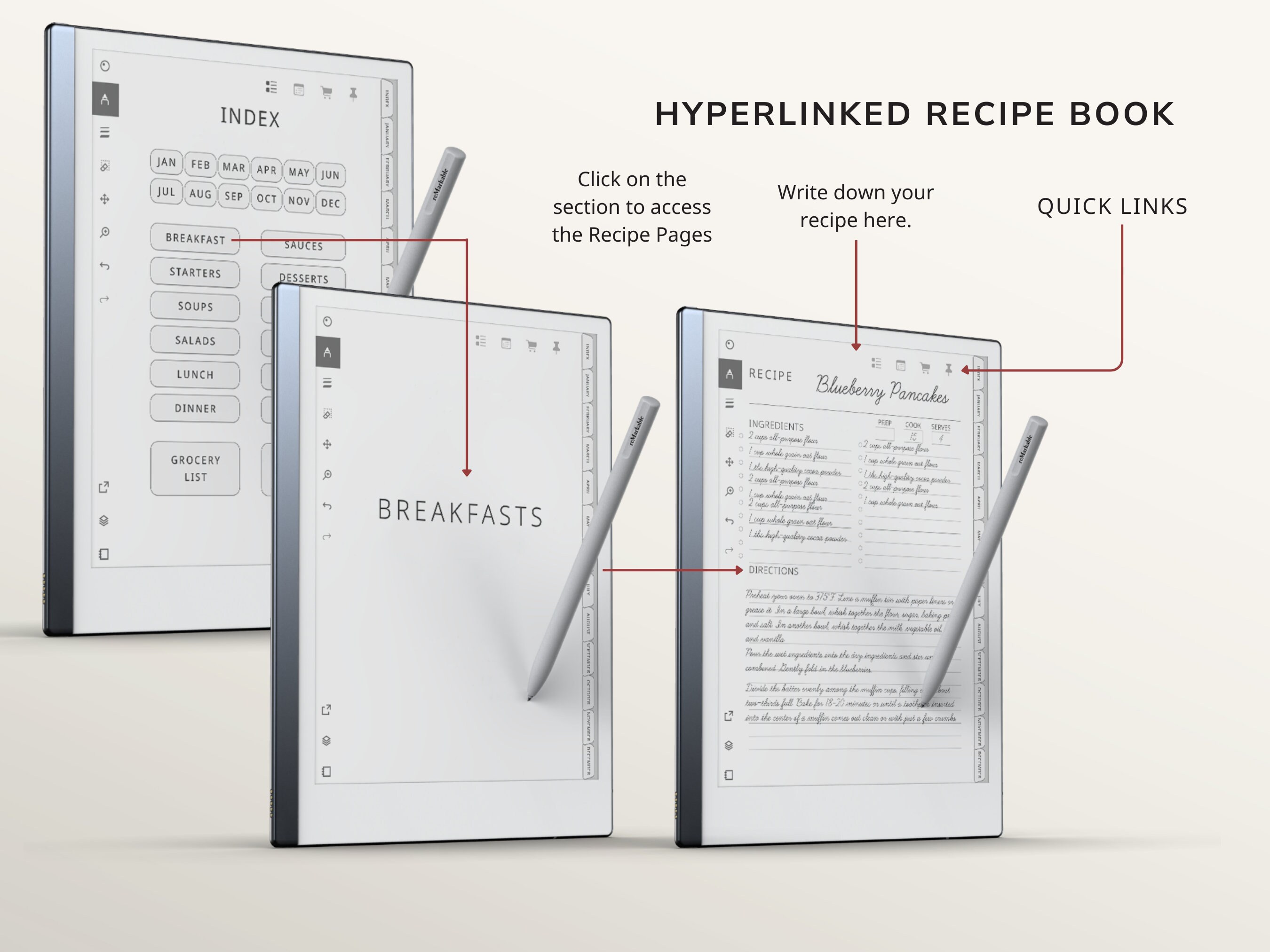 Remarkable 2 Templates Meal Planner Hyperlinked PDF, Instant Download ...