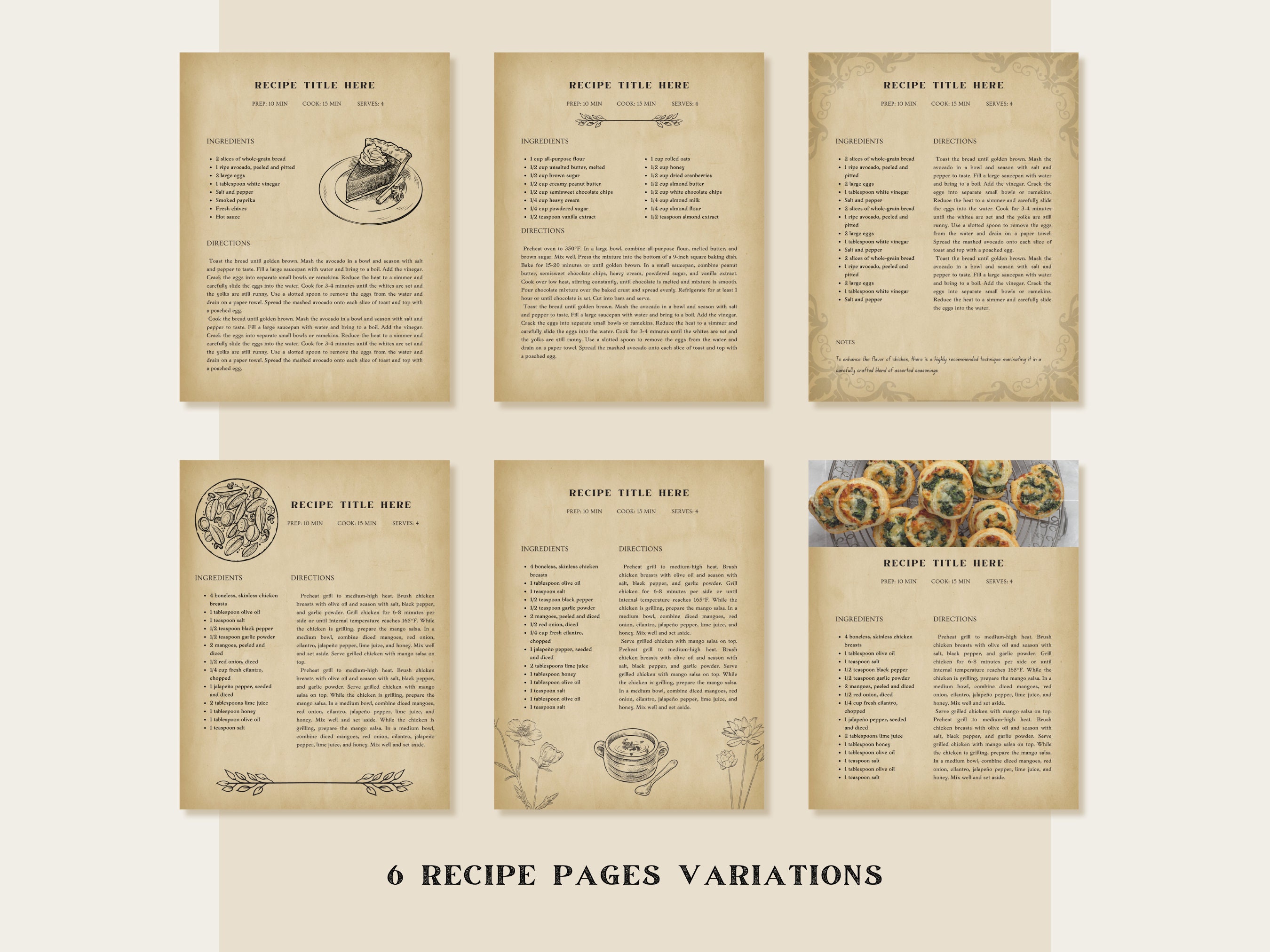 Vintage Style Cookbook Template, Editable Recipe Book Template ...