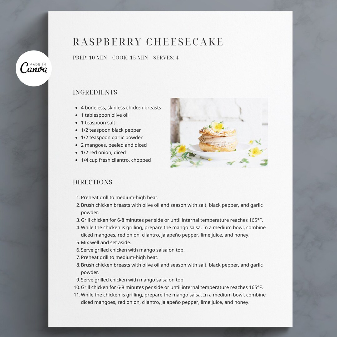 Minimalist Recipe Template, Editable Personalized Recipe Sheet ...
