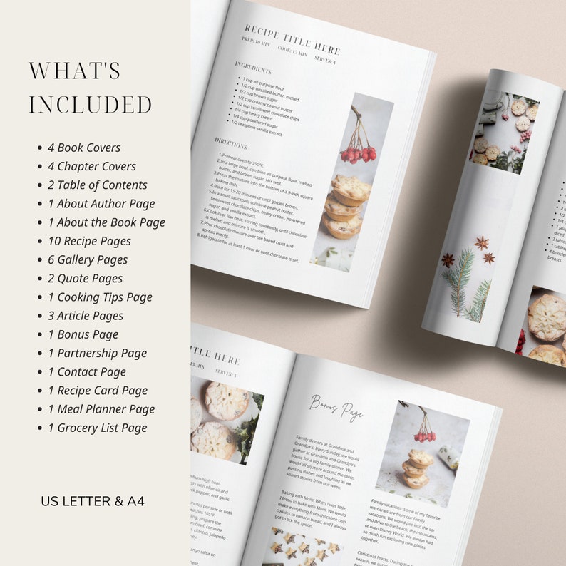 Christmas Cookbook Template, Holiday Recipe Book Editable Canva ...