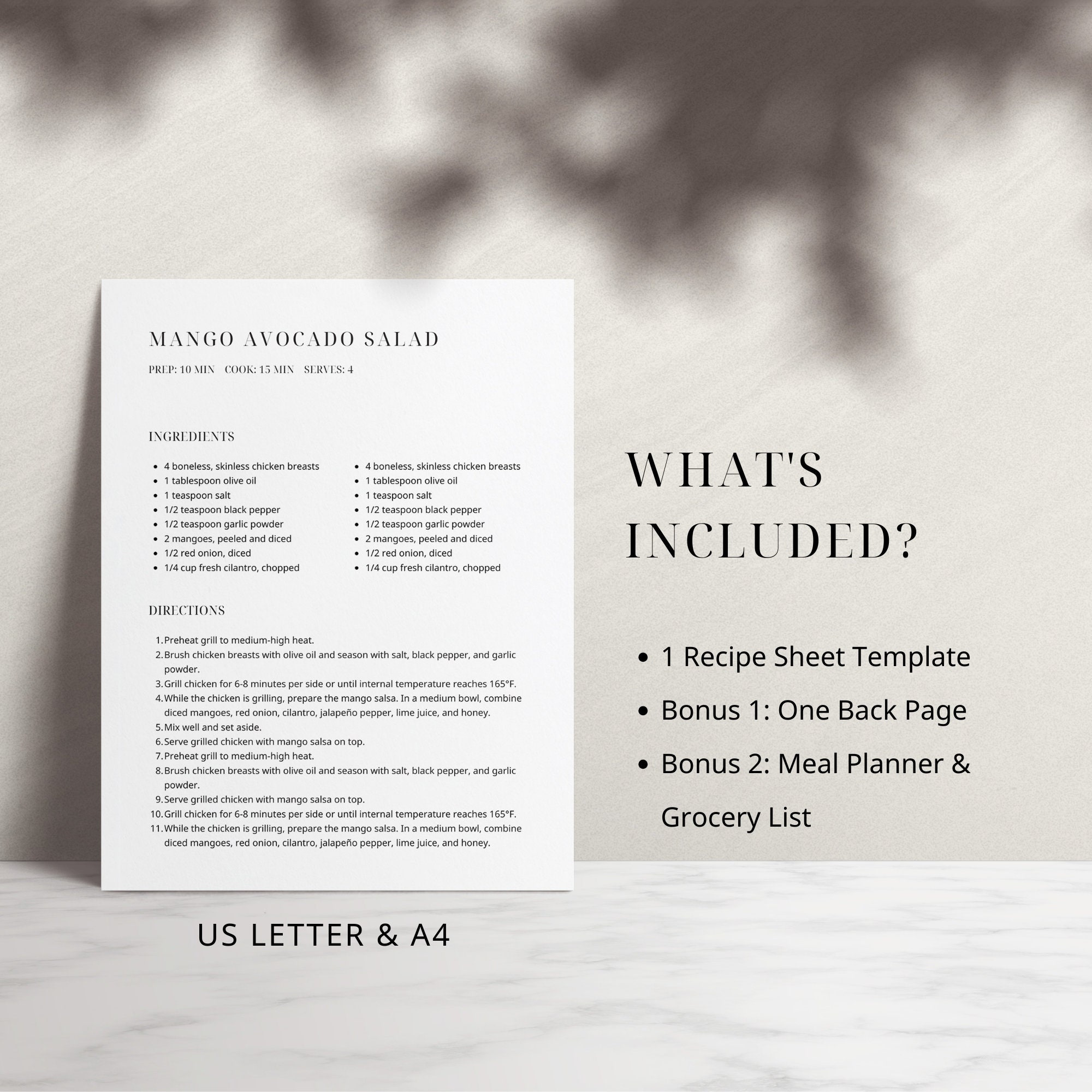 Modern Minimal Editable Recipe Template 8.5x11 A4, Recipe Book ...