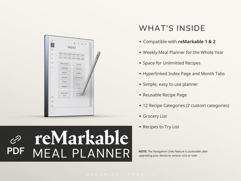 Remarkable 2 Templates Meal Planner Hyperlinked PDF, Instant Download ...
