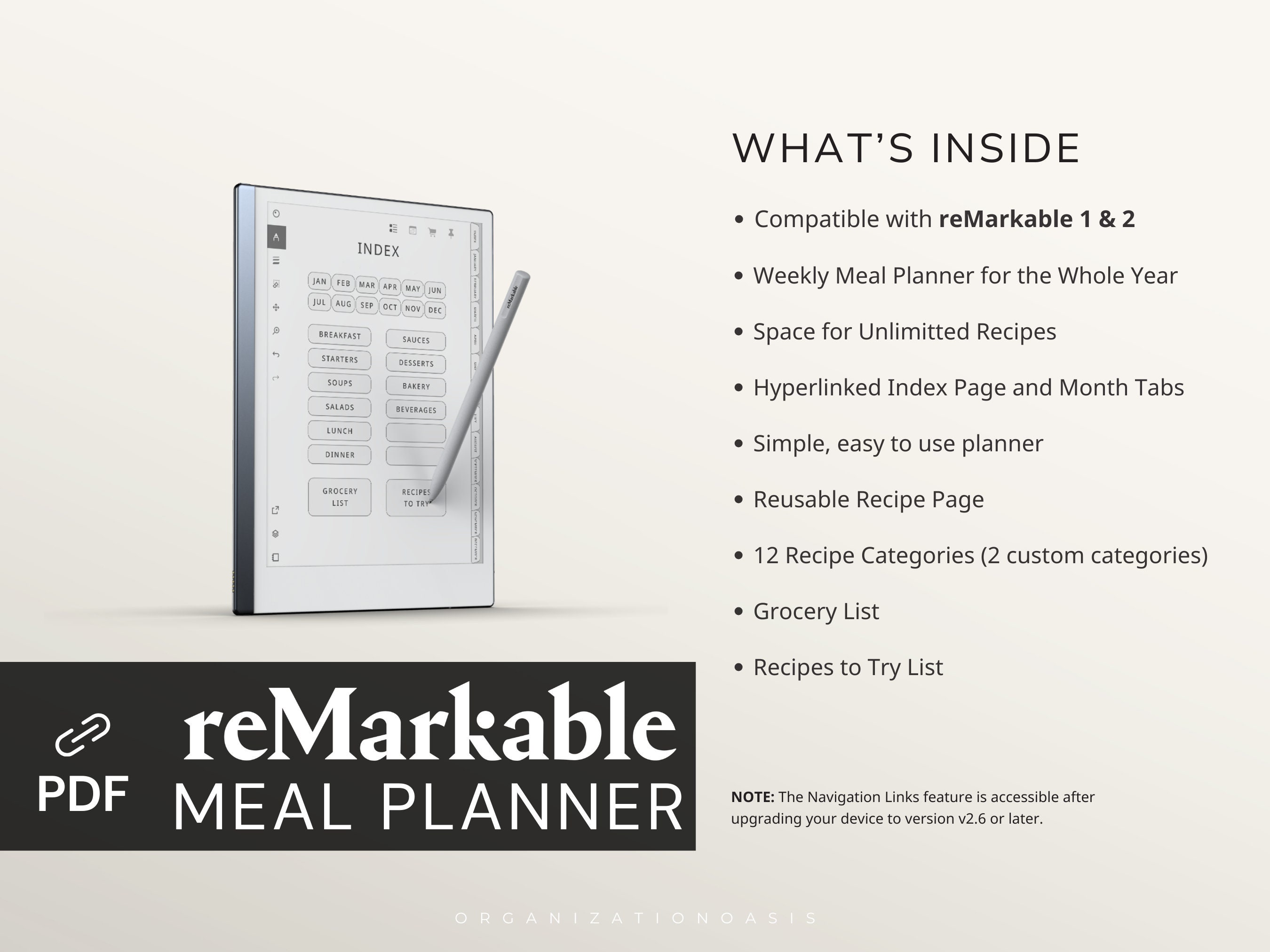Remarkable 2 Templates Meal Planner Hyperlinked PDF, Instant Download ...