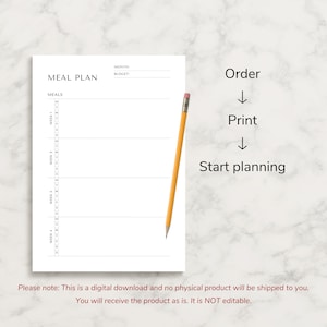 Monthly Meal Planner Printable Minimalist, 30 day Menu Planner, Monthly ...