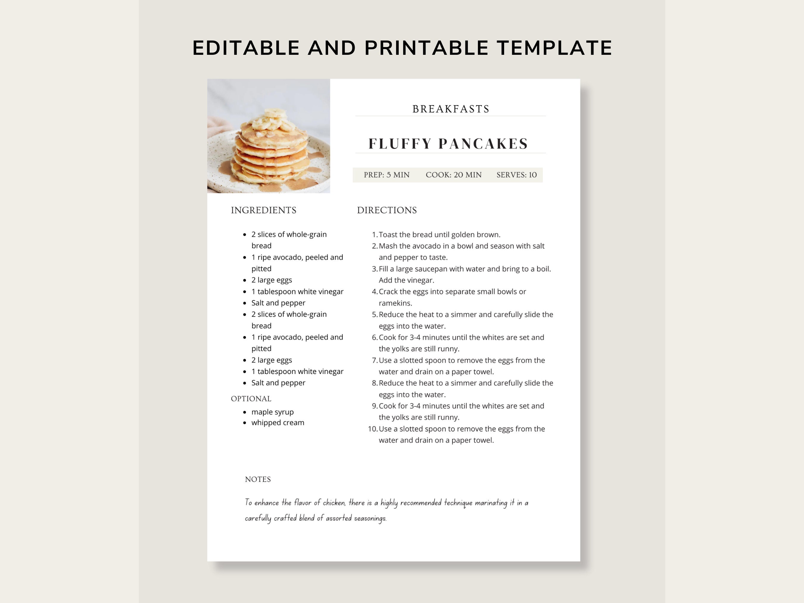 Modern Recipe Template for Canva, Printable Recipe Binder, Editable ...