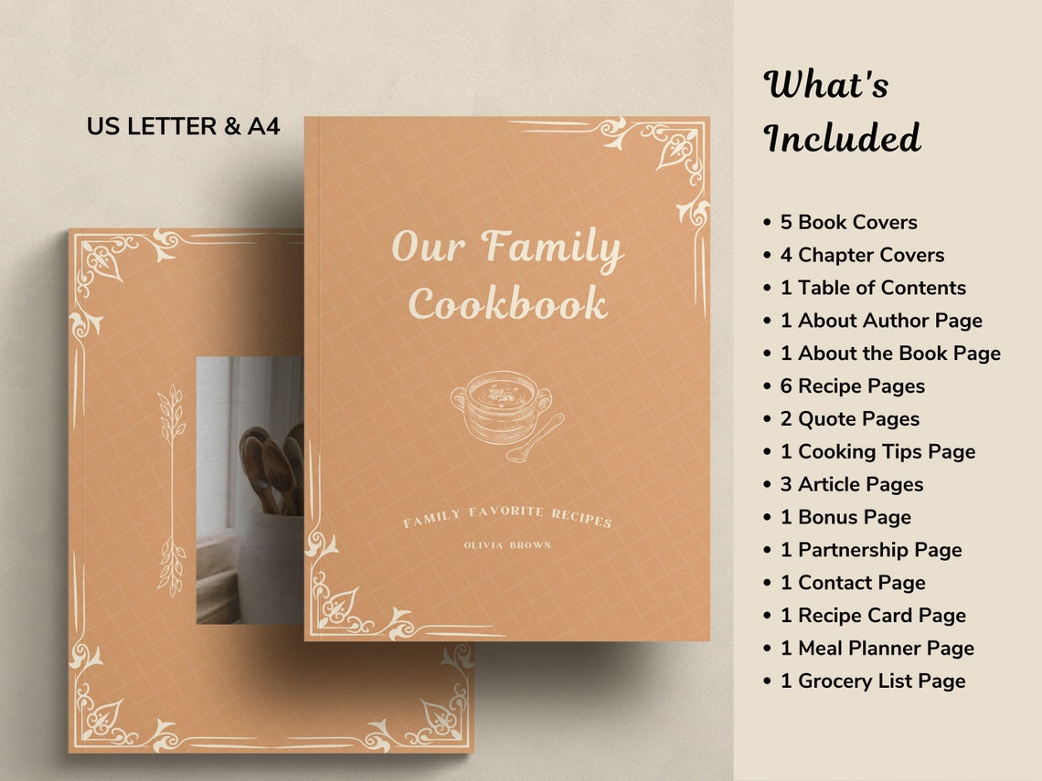 Vintage Recipe Book Template for Canva, Editable Cookbook Template ...