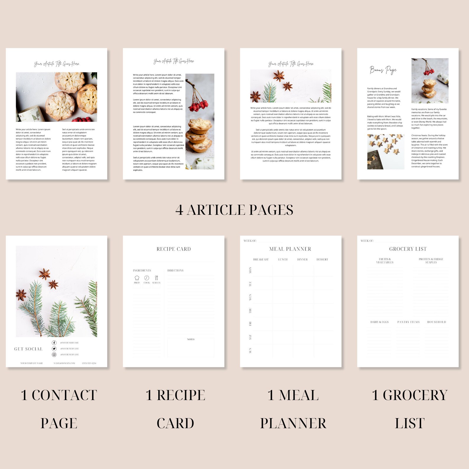 Christmas Cookbook Template, Holiday Recipe Book Editable Canva ...