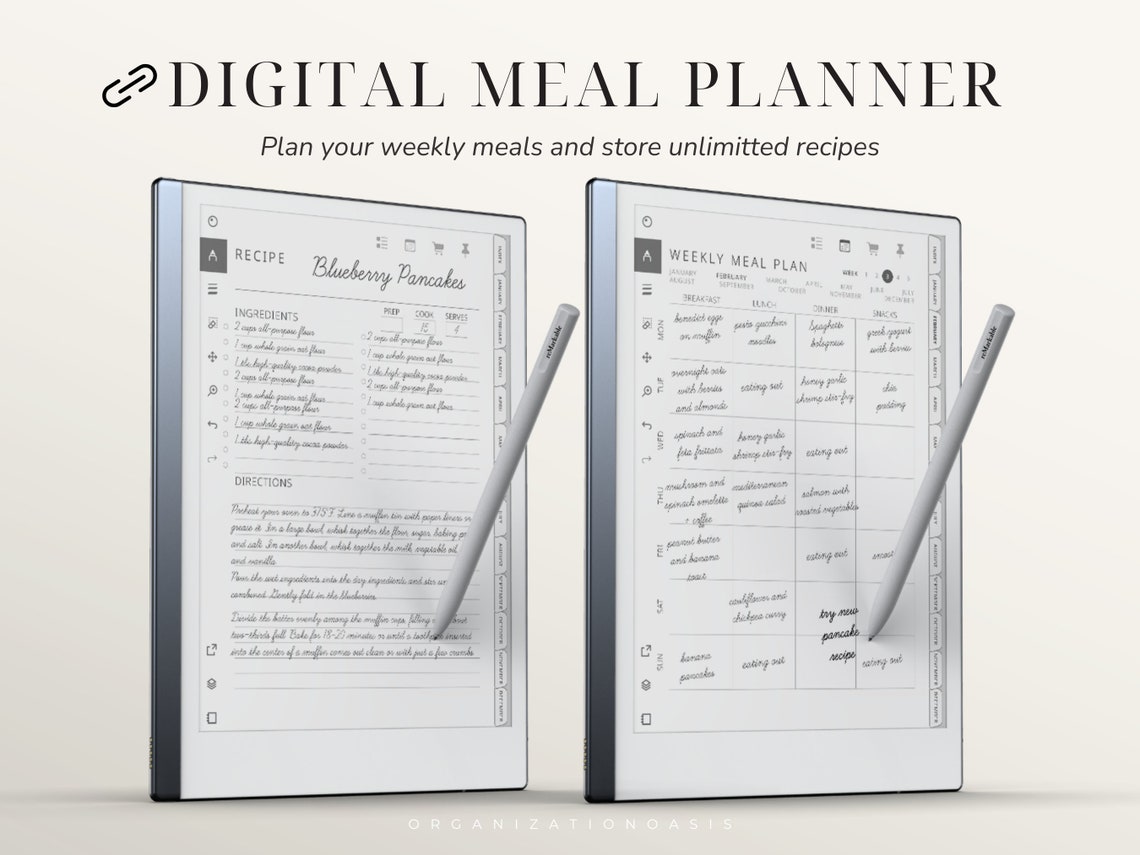 Remarkable 2 Templates Meal Planner Hyperlinked PDF, Instant Download ...
