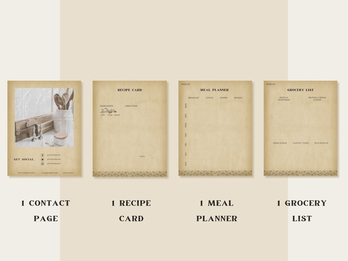 Vintage Style Cookbook Template, Editable Recipe Book Template ...