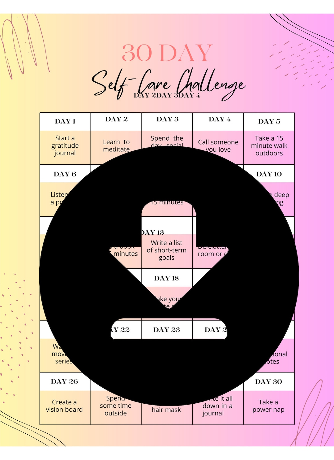 30 Days Self Care Challenge Instant Download Daily Planner Printable - Etsy