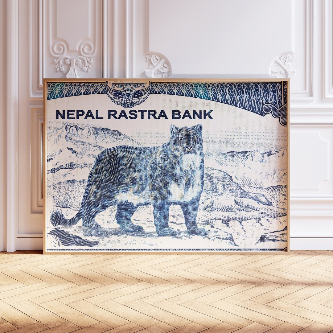 Snow Leopard Nepalese Rupee Money Vintage Banknote Style Wall Art Print ...