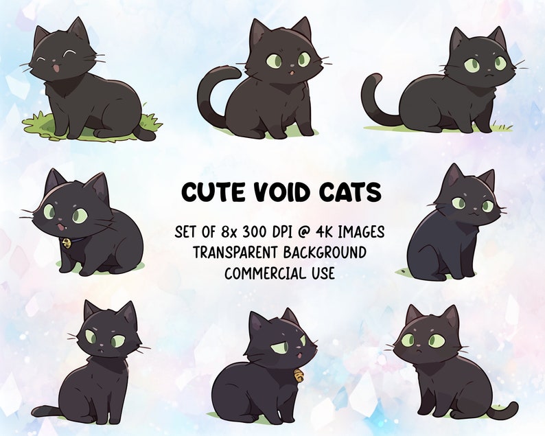 Cosmic Cute Void Cats Clip Art: Nebulous Feline Designs for Stellar Creations, PNG, Instant ...