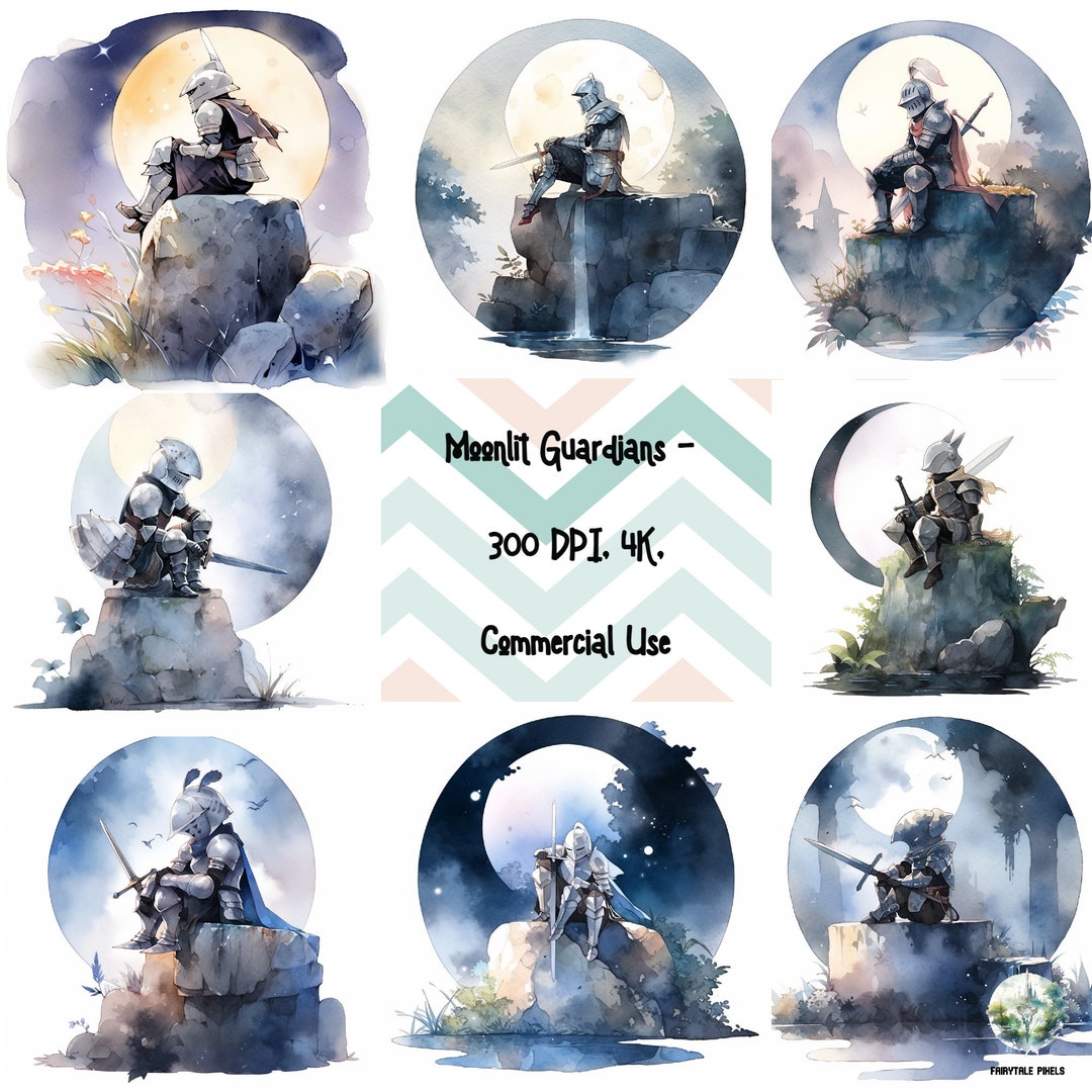 Moonlit Guardians Charming Knight Watercolor Clip - Etsy