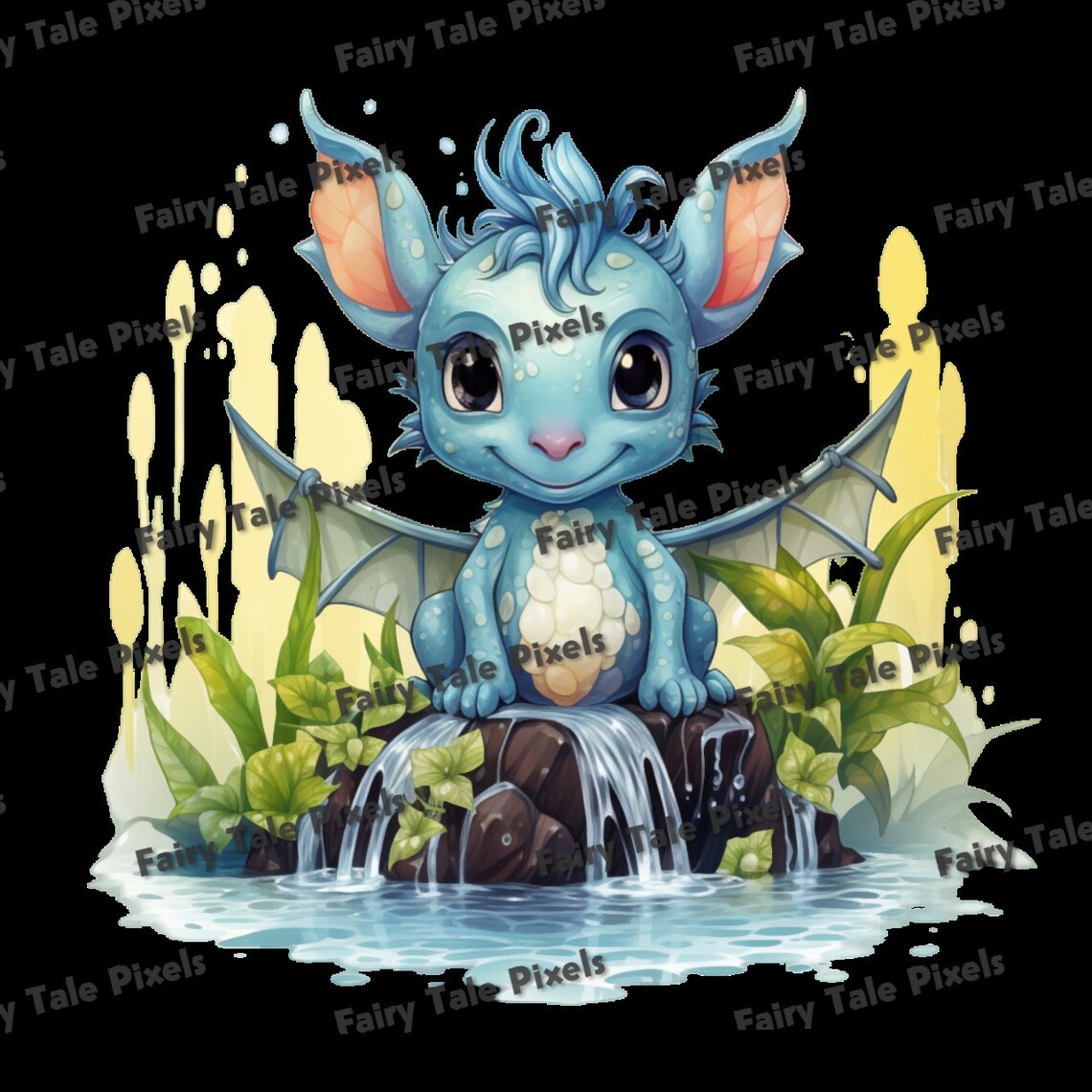 Cute Cartoon Dragon Watercolor Clip Art Detailed Fantasy Design on ...