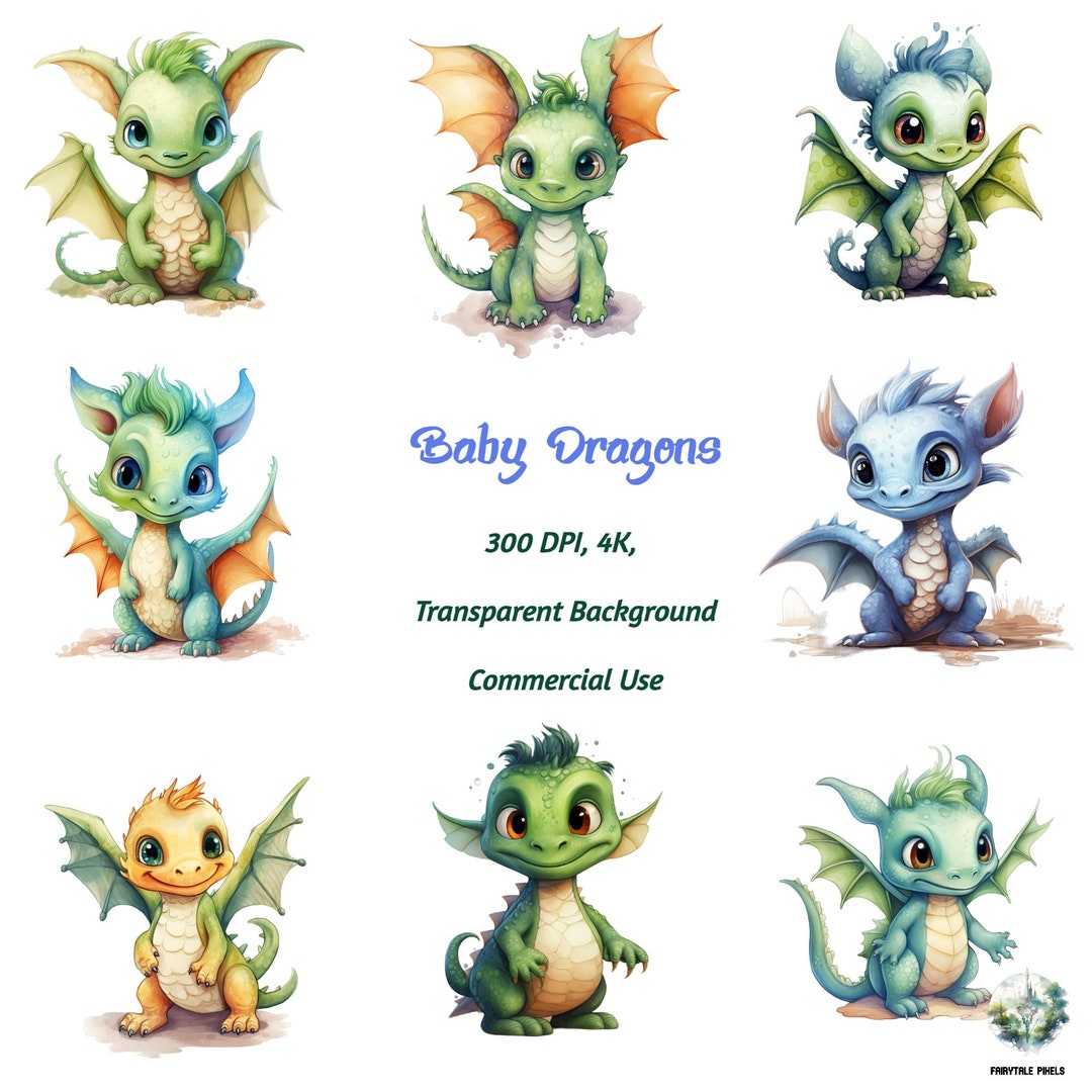 Adorable Baby Dragon Clip Art Fantasy Design Element for Crafts ...