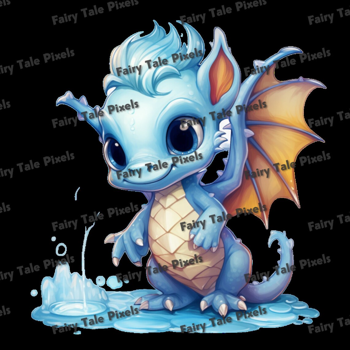 Cute Cartoon Dragon Watercolor Clip Art Detailed Fantasy Design on ...