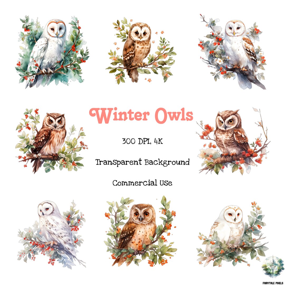 Winter Owls Clip Art: Perfect for Seasonal Designs & Projects, PNG ...