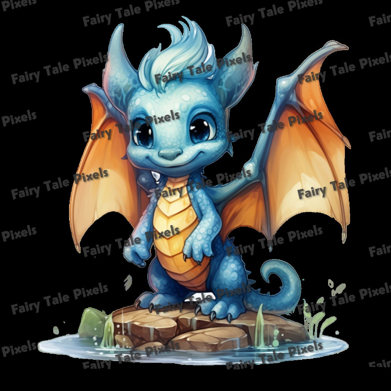 Cute Cartoon Dragon Watercolor Clip Art Detailed Fantasy Design on ...