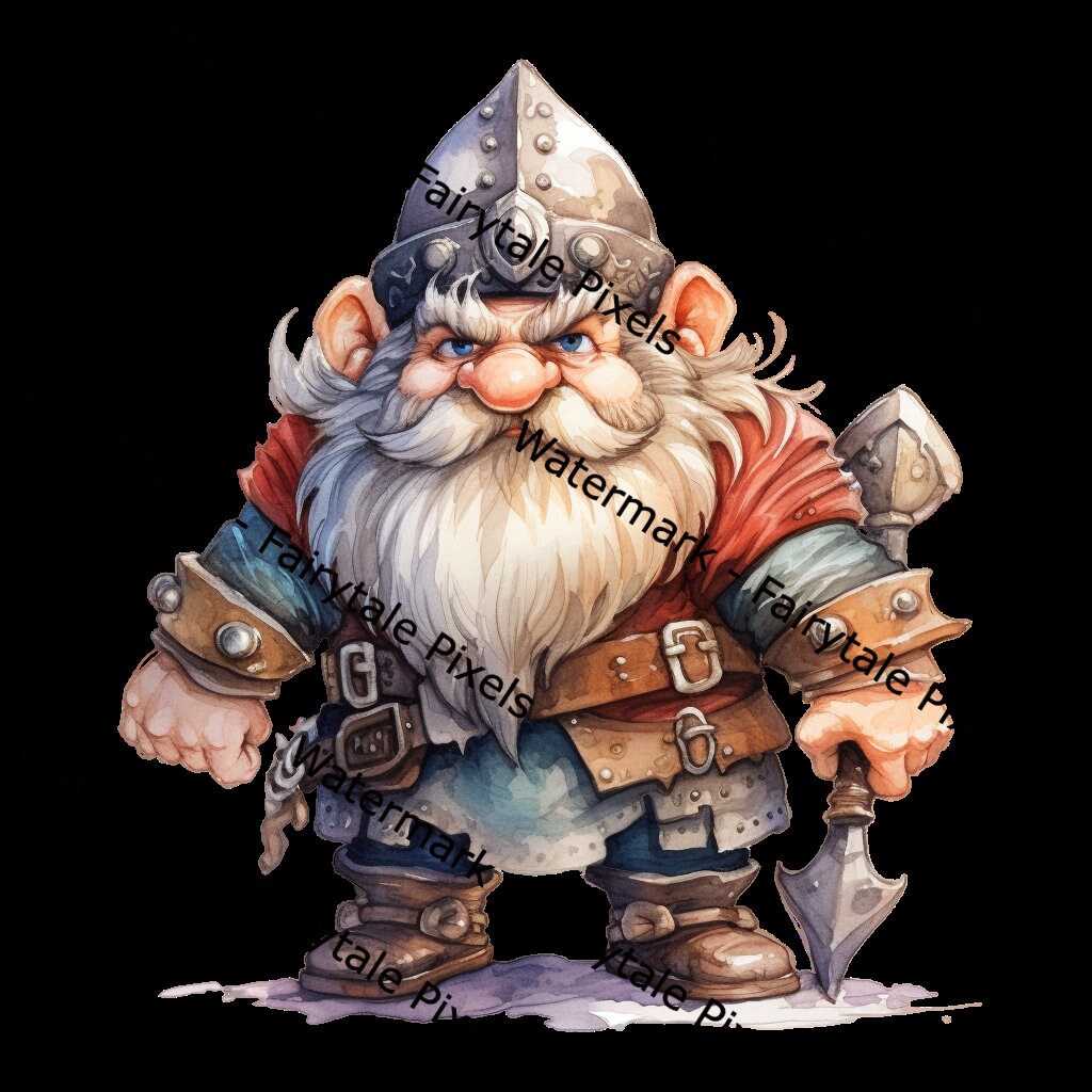 Watercolor Style Fantasy Dwarf Clip Art Detailed Cartoon Character ...