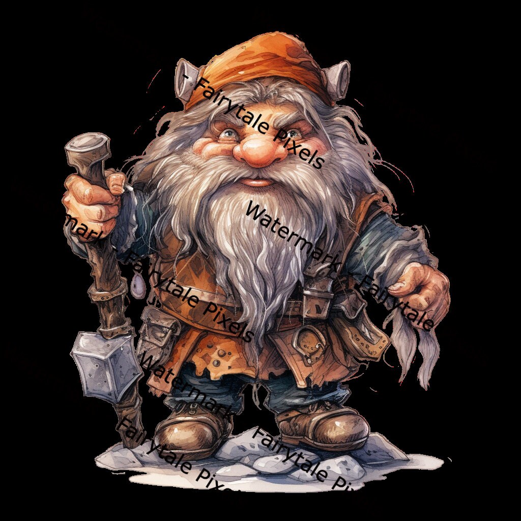 Watercolor Style Fantasy Dwarf Clip Art Detailed Cartoon Character ...