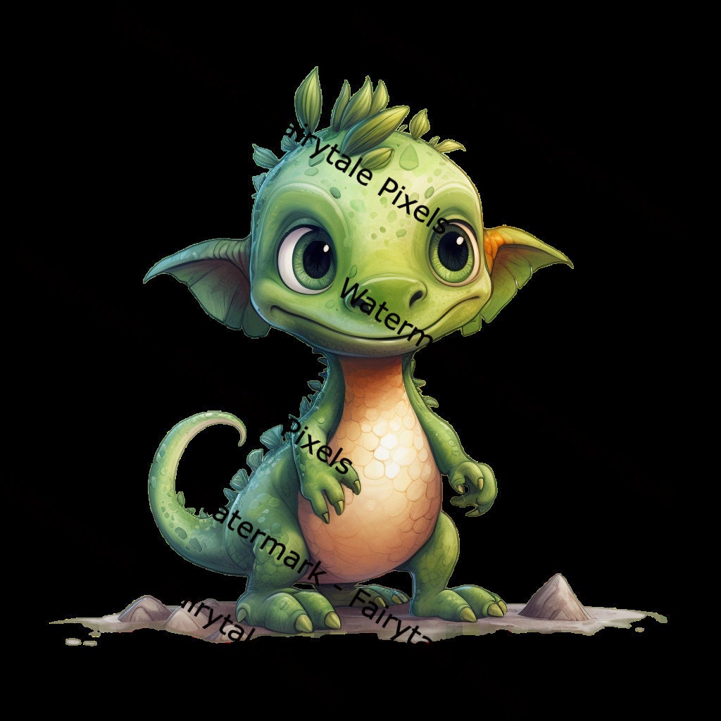 Cartoon Baby Dragon Clip Art Detailed Cartoon-like Watercolor Style ...