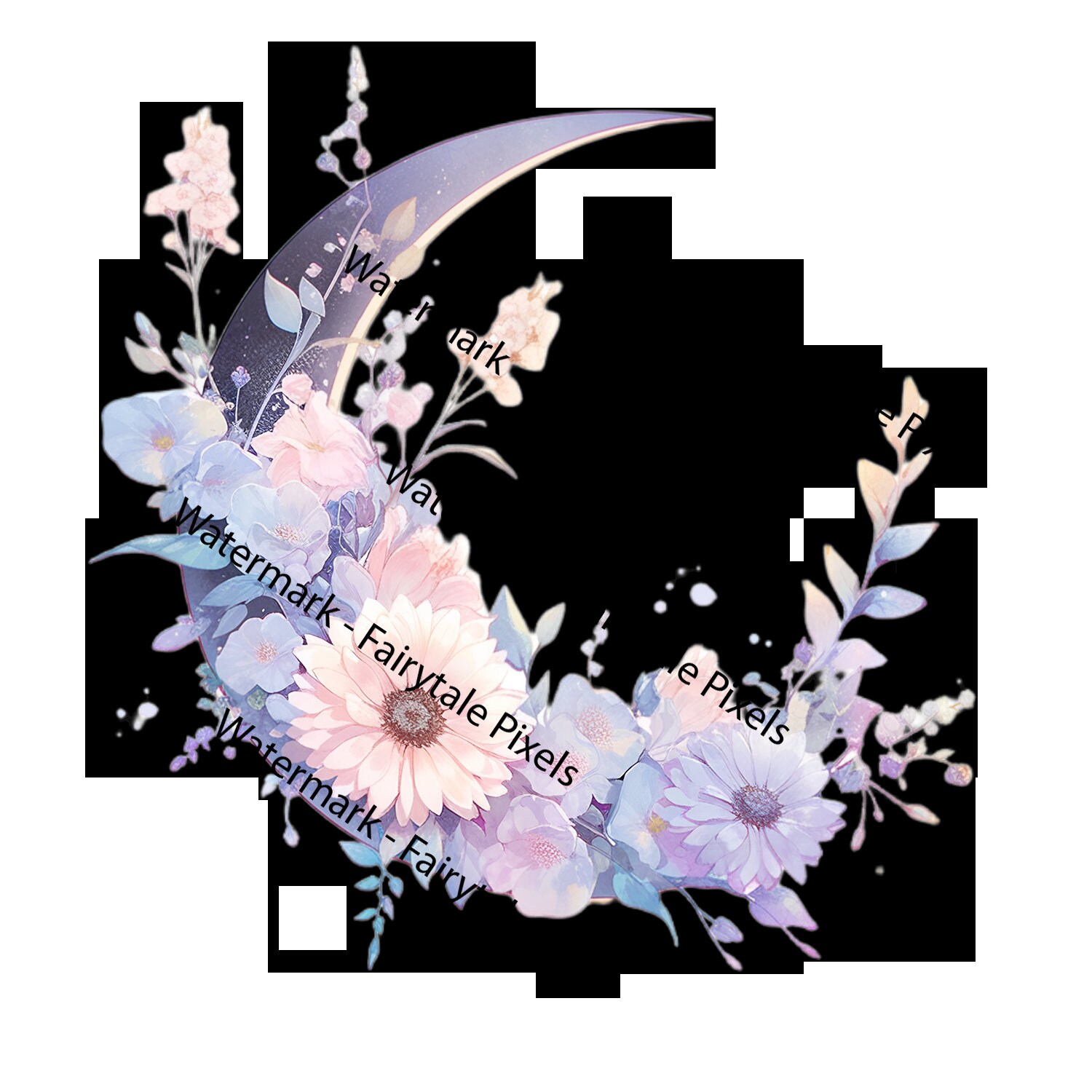 Floral Moon Clip Art Unique Watercolor Style Illustrations - Etsy