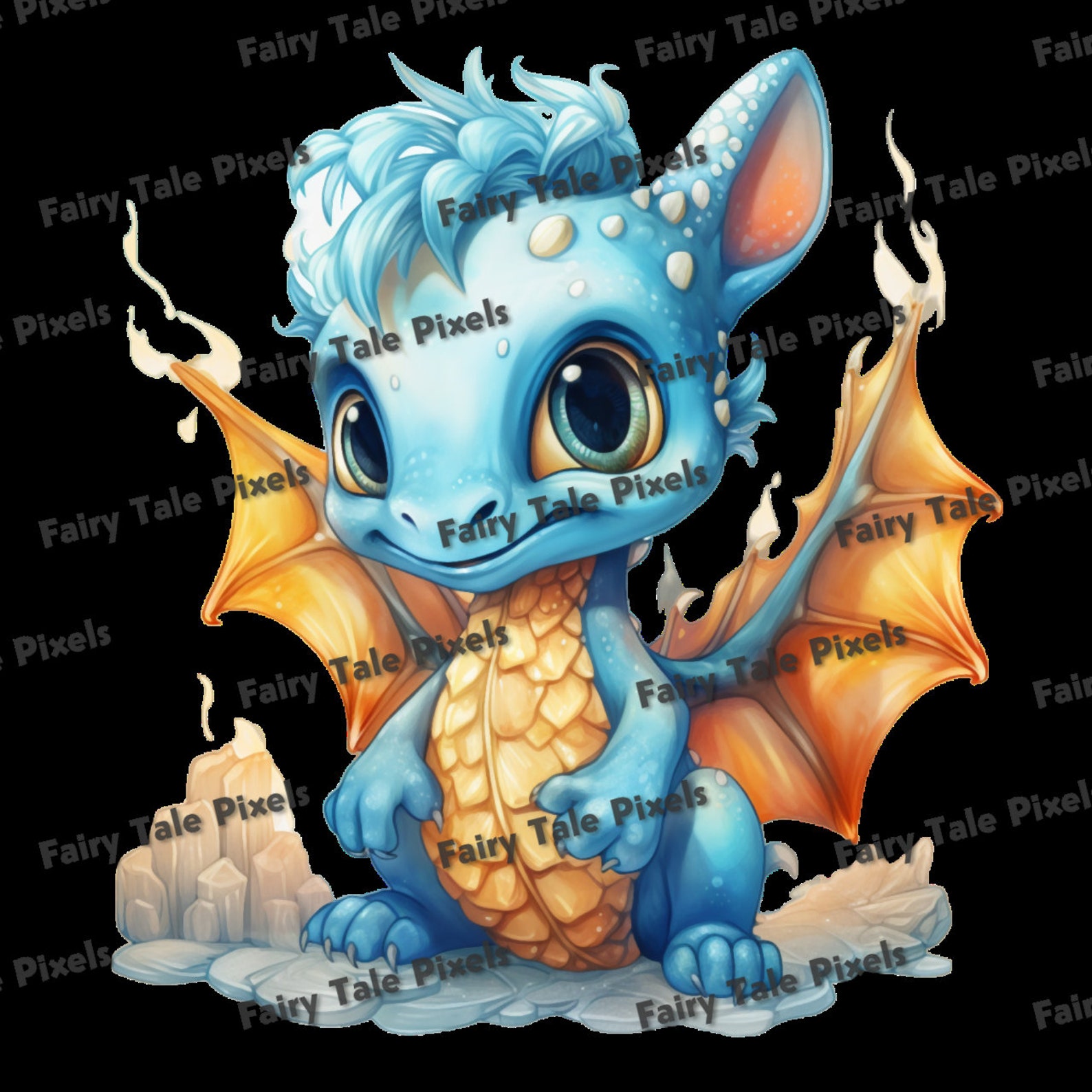Cute Cartoon Dragon Watercolor Clip Art Detailed Fantasy Design on ...