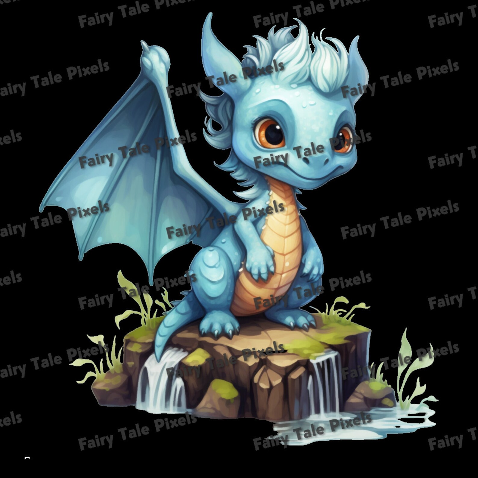 Cute Cartoon Dragon Watercolor Clip Art Detailed Fantasy Design on ...