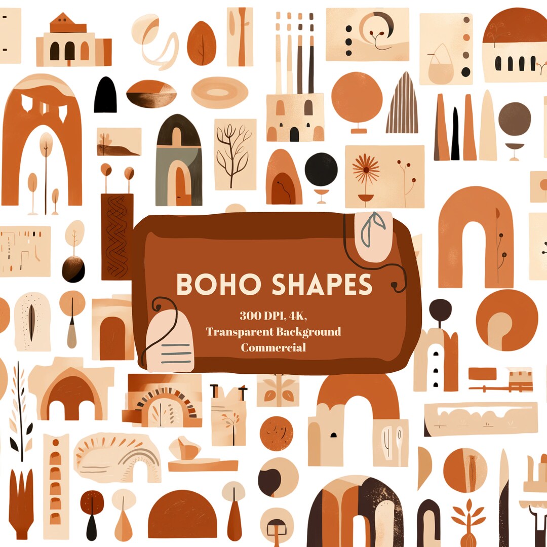 Boho Shapes Clipart Collection: Detailed Transparent Background Designs ...