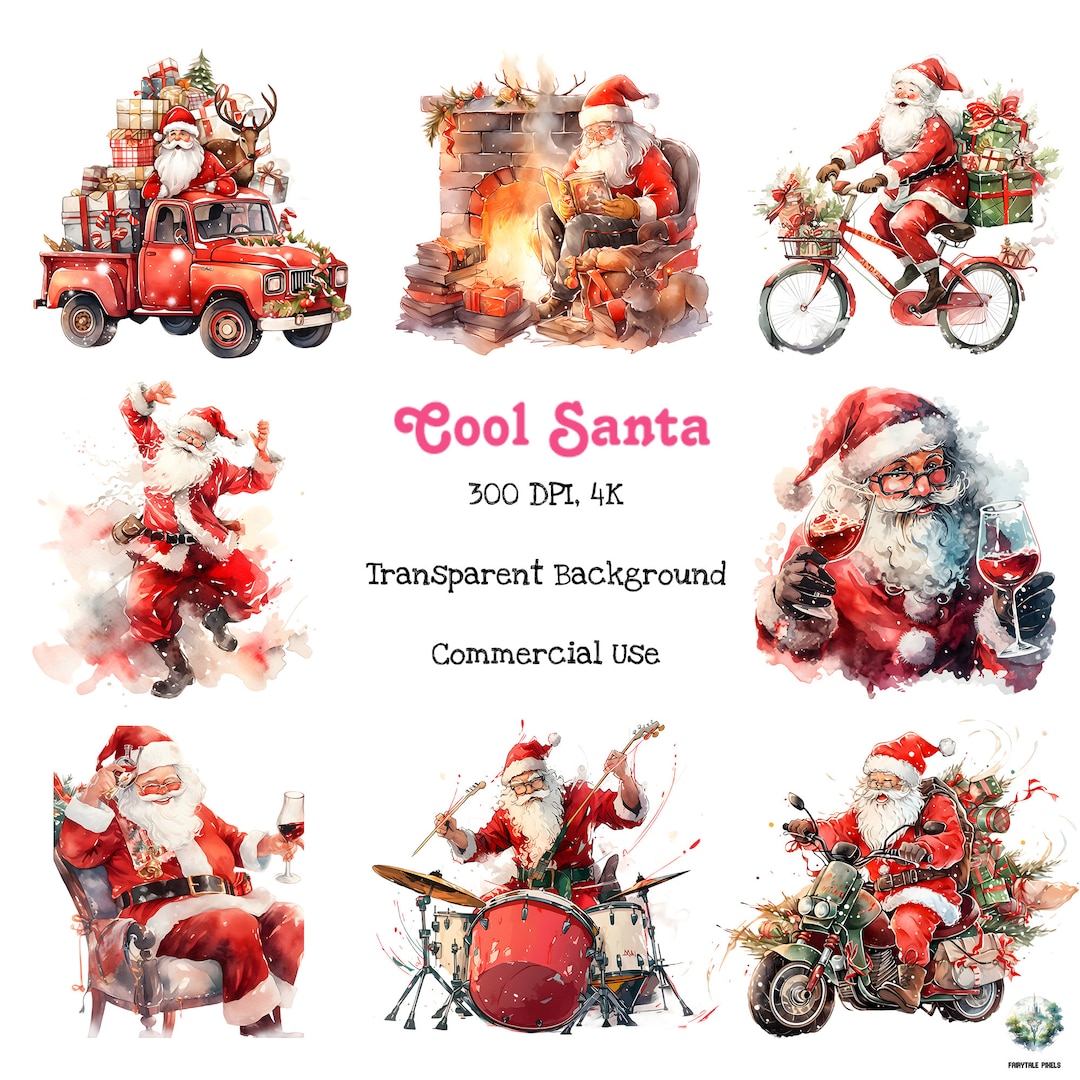 Cool Santa Claus Clip Art, DIY Projects, Books, PNG, Instant Digital ...