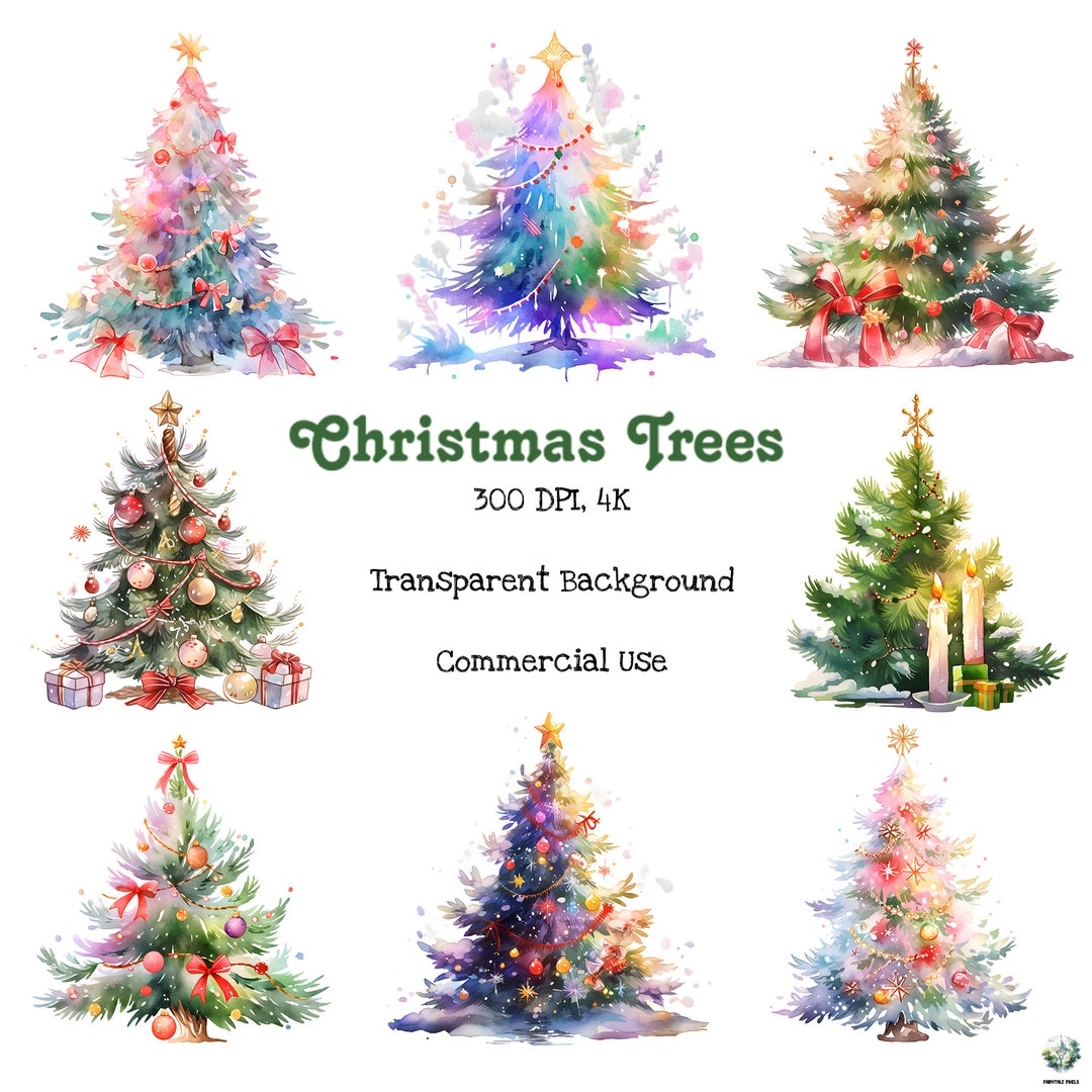 Christmas Trees Clip Art, DIY Projects, Books, PNG, Instant Digital ...