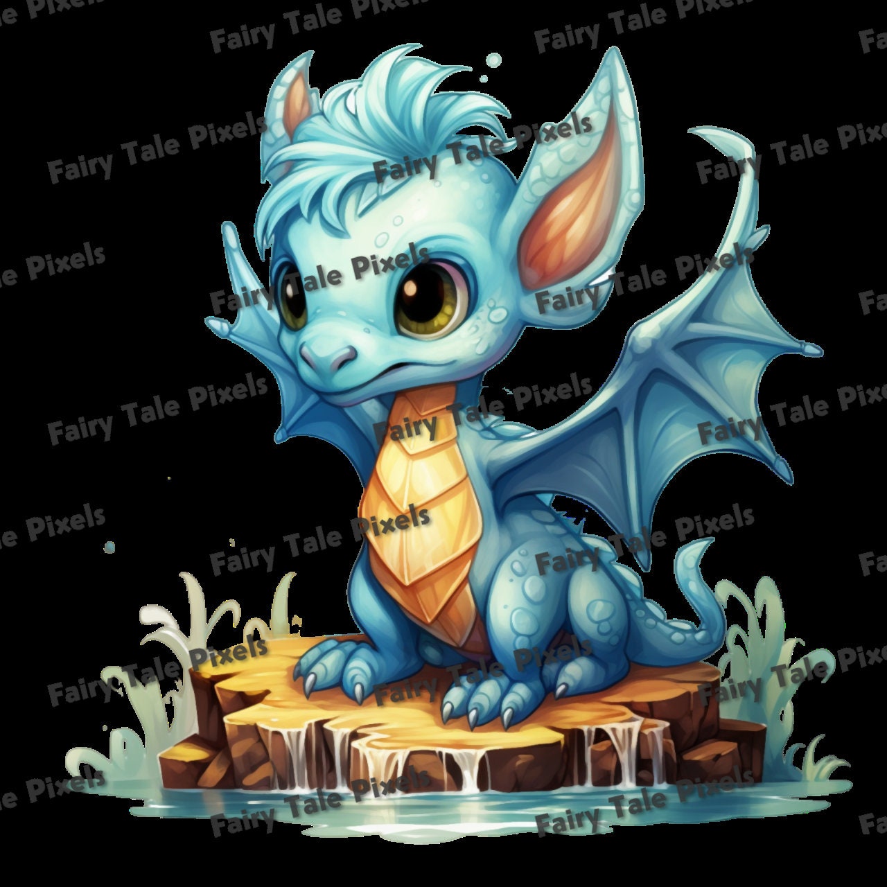 Cute Cartoon Dragon Watercolor Clip Art Detailed Fantasy Design on ...