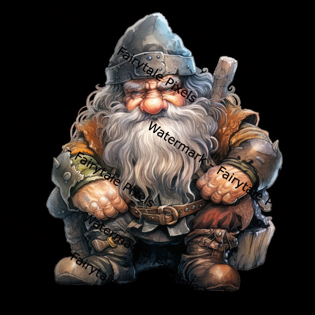 Watercolor Style Fantasy Dwarf Clip Art Detailed Cartoon Character ...