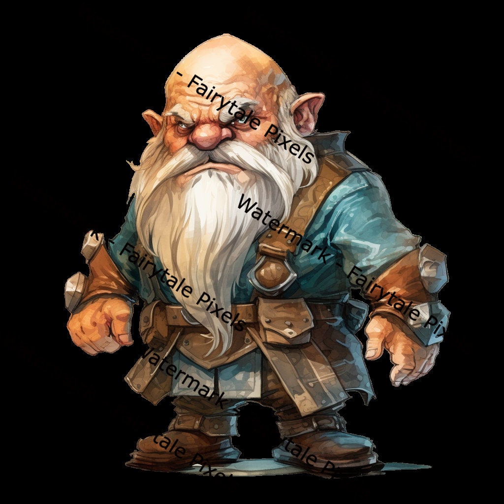 Watercolor Style Fantasy Dwarf Clip Art Detailed Cartoon Character ...