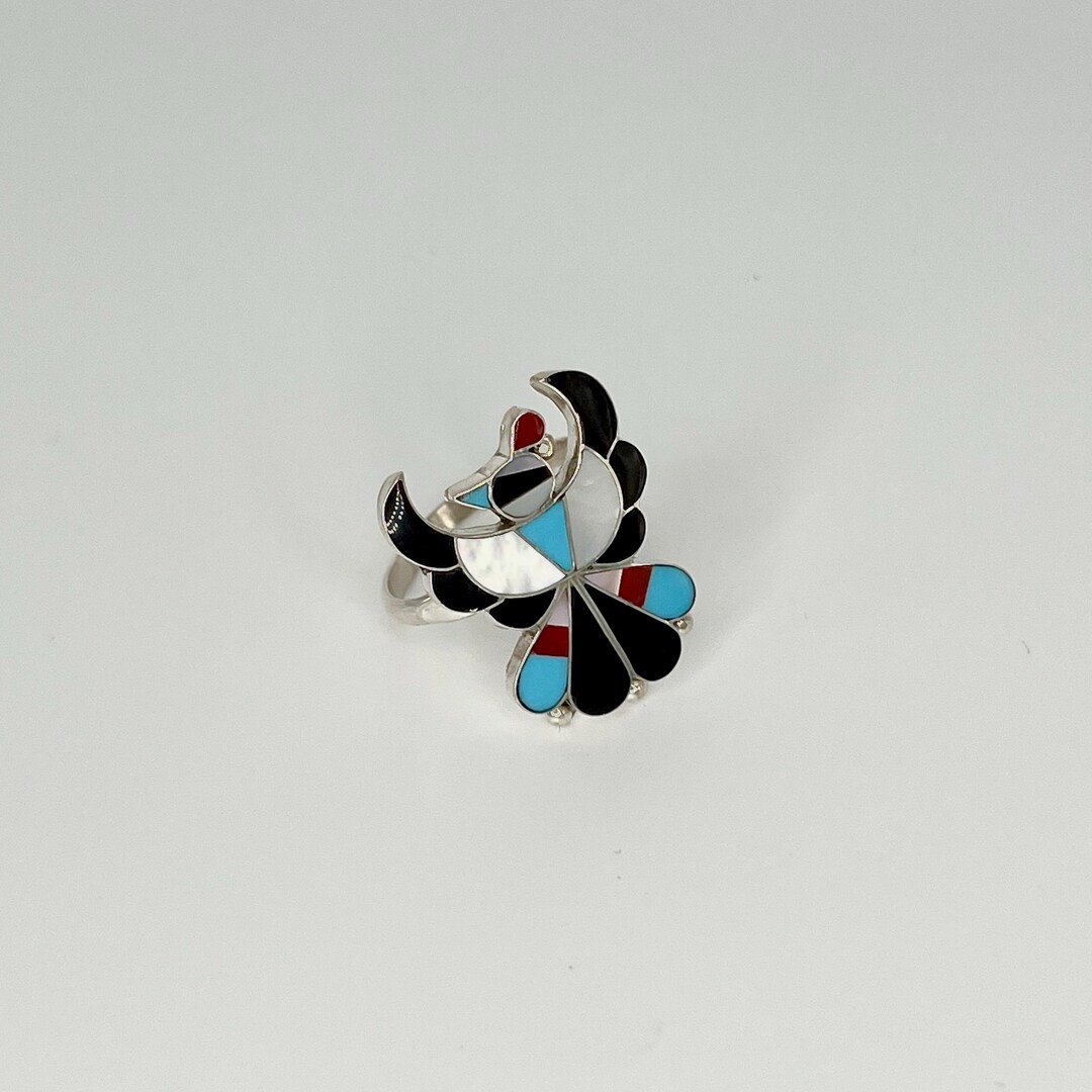 Zuni Pueblo Handmade Inlaid Thunderbird Ring - Etsy