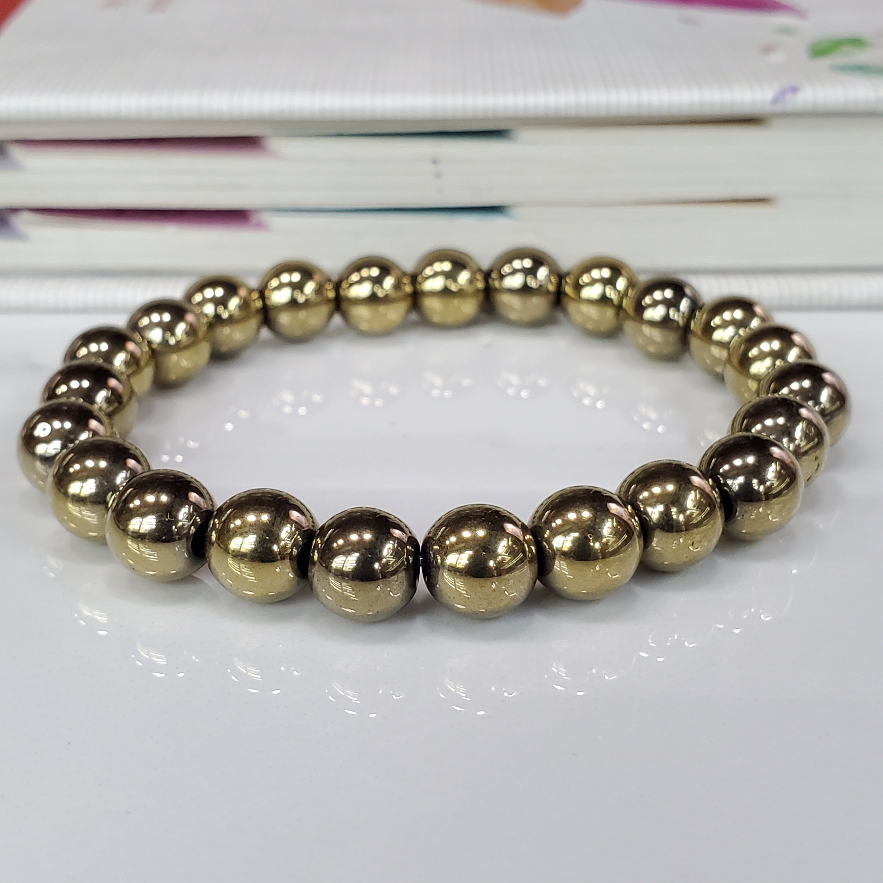 Golden Pyrite 8 Mm Round Beaded Bracelet Healing Crystal Bracelet ...