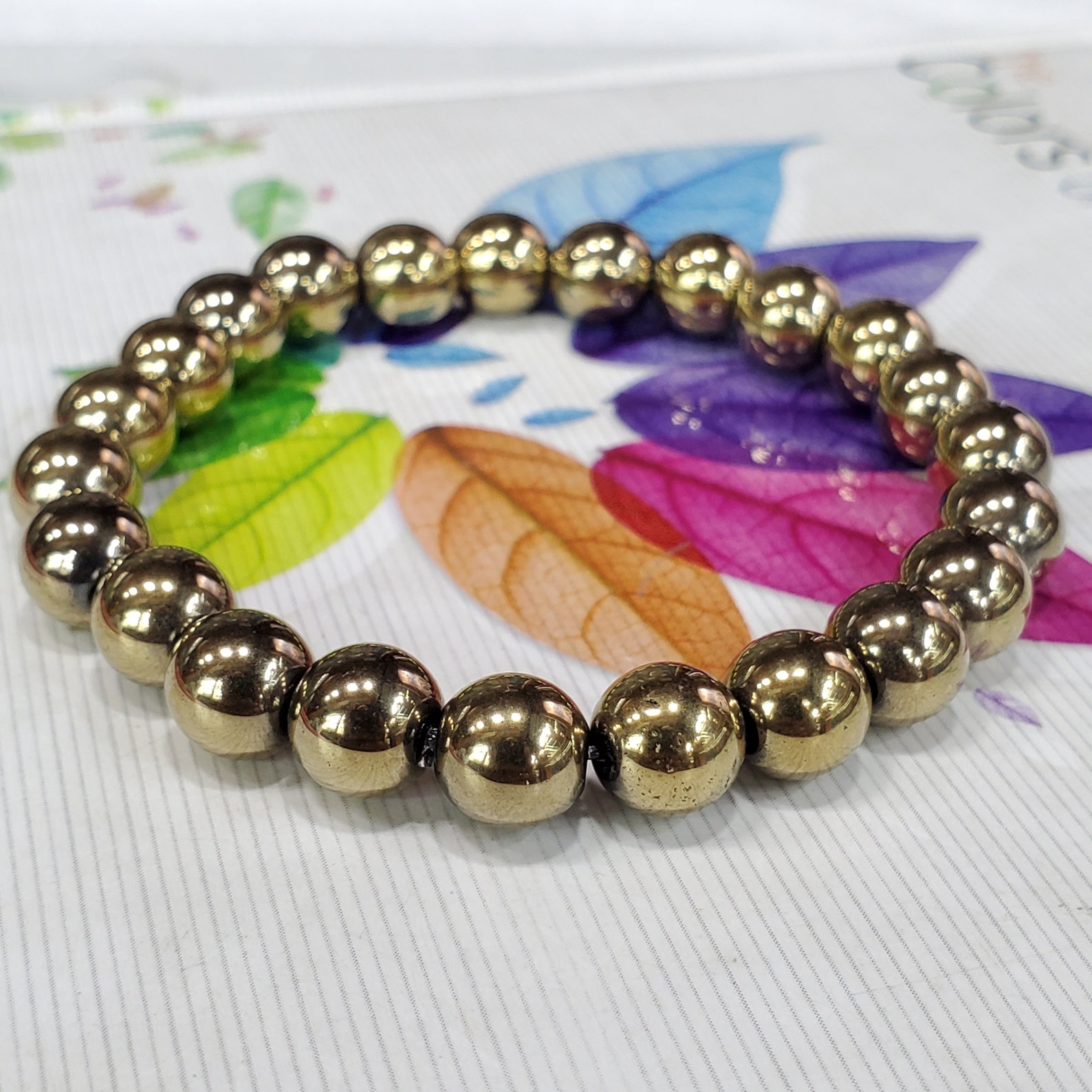 Golden Pyrite 8 Mm Round Beaded Bracelet | Healing Crystal Bracelet ...