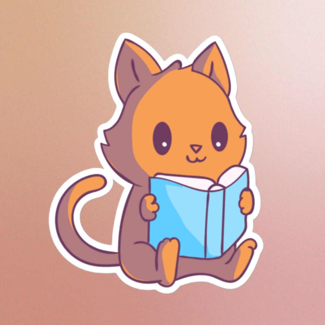 Cat Reading Book Sticker, Bookworm, Studying, Night Owl, Funny Cat ...